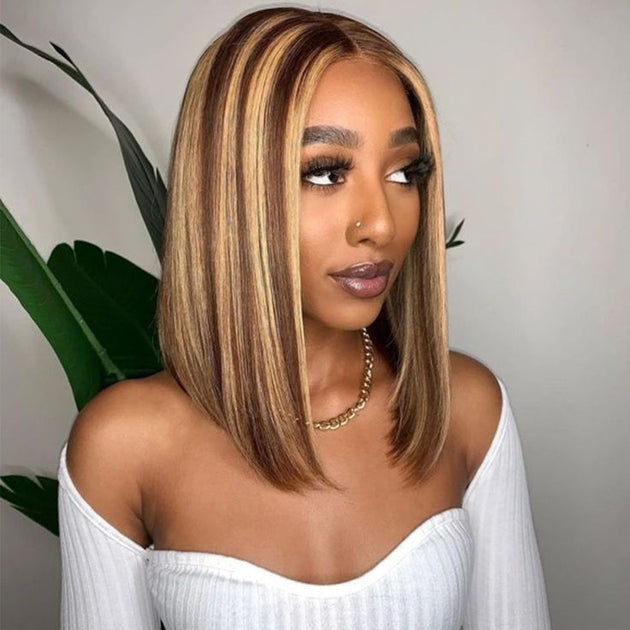 Highlight Brown 4 27 1 30 Short Bob Lace Front Wigs Ashimary Hair