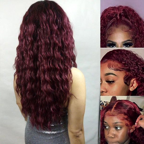 Deep Wave Dark 99J Burgundy 13*4 13*6 Frontal Wigs Ashimary Virgin Hai ...