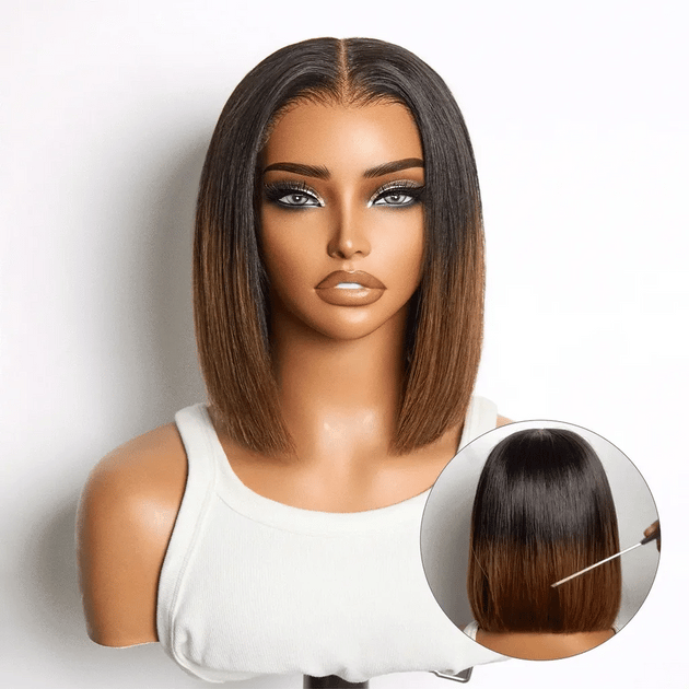 Razor Sharp Sleek Bob Wig 2x6 Lace Glueless Double Drawn Human Hair ...