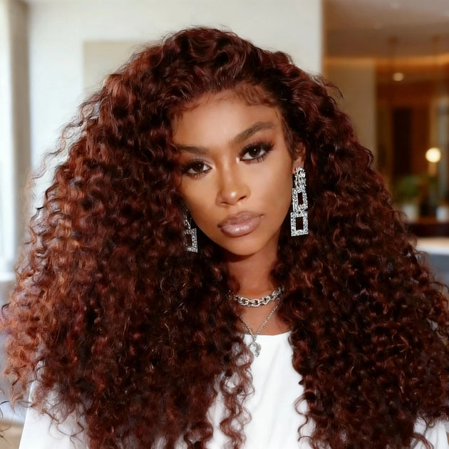 Reddish Brown Curly Wig | 360 Melting Lace Frontal | Glueless Human ...