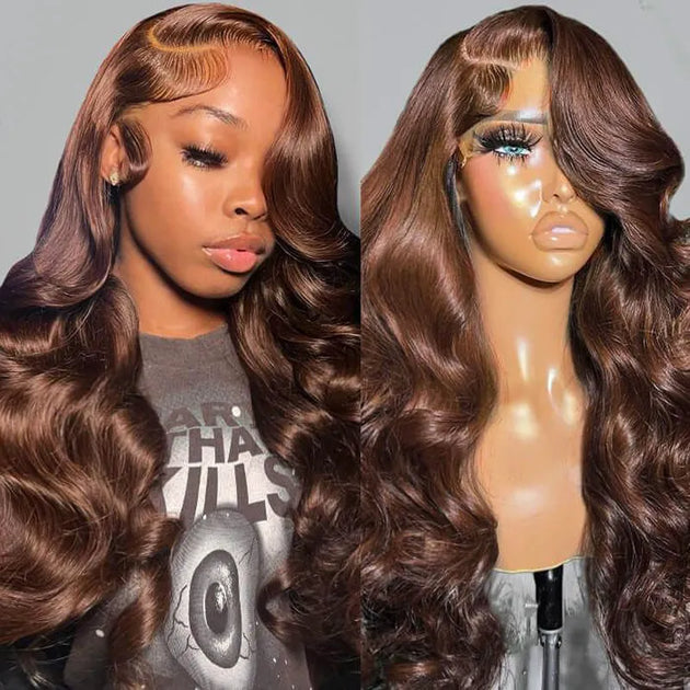 360 Lace Frontal 4# Chocolate Brown Body Wave Lace Front Wig Transpare ...