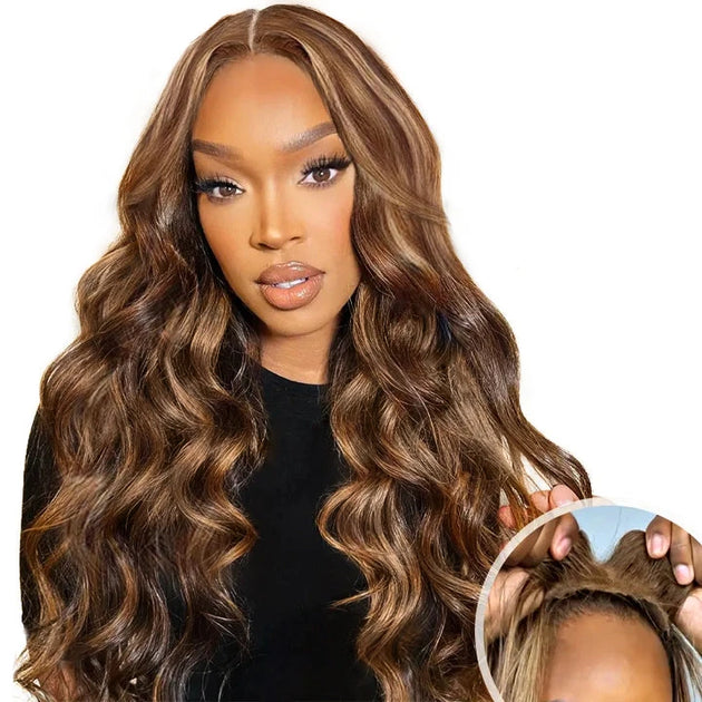 Ready To Wear Wig Highlight Mix Color Body Wave Hair Transparent Lace ...