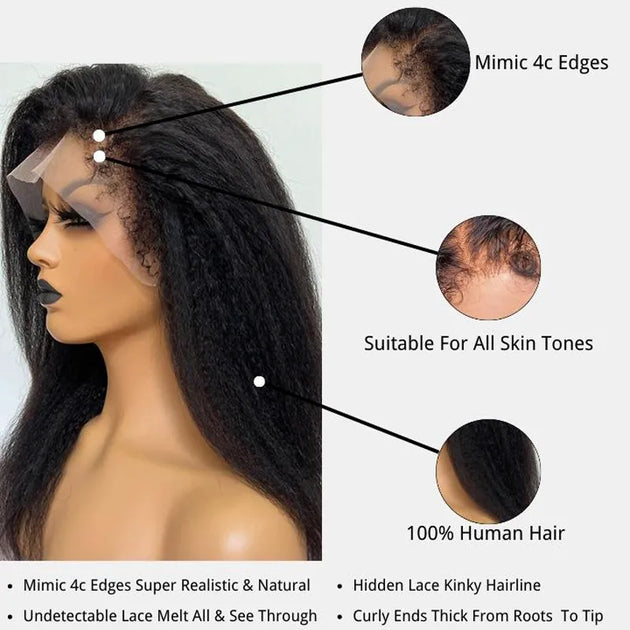 4C Hairline Wigs - 4x4 & 4x6 Lace Closure Kinky Straight with Realisti ...