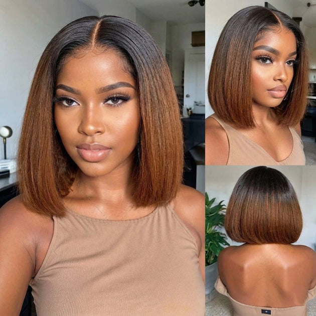 Razor Sharp Sleek Bob Wig 2x6 Lace Glueless Double Drawn Human Hair ...
