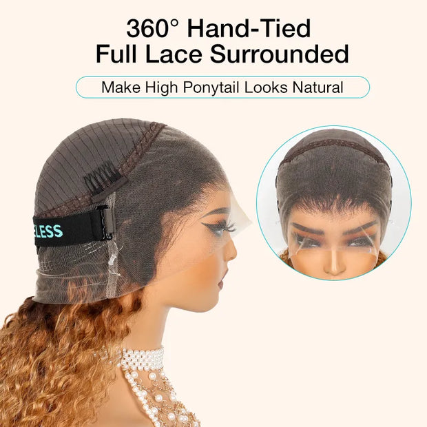 Water Wave Invisi Strap 360 Skin Lace Frontal Ombre Honey Blonde Wig W ...