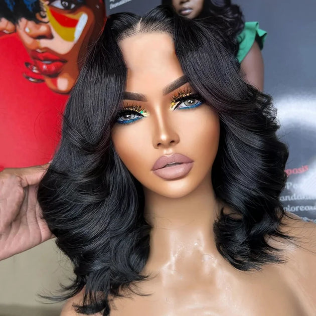 Face Framing Layers Cut Shoulder Length 4x4 Lace Frontal Bob Wig Salon ...