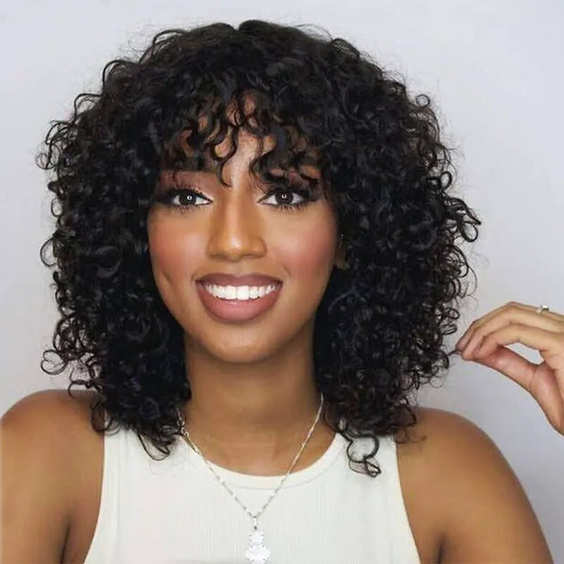 Curly Bangs Clip In Bang with Temples Hand-Tied Melt Lace Human Hair E ...