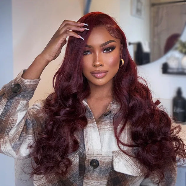Dark 99J Burgundy Body Wave 4x4 & 5x5 & 6x6 Closure Lace Glueless Wig ...