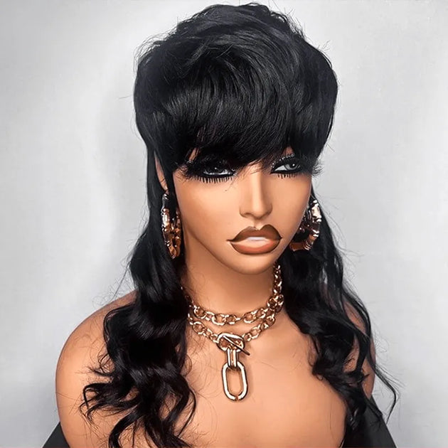 Pixie Cut Wavy Layered Mullet Wig Full Machine Made Human Hair Wig ...