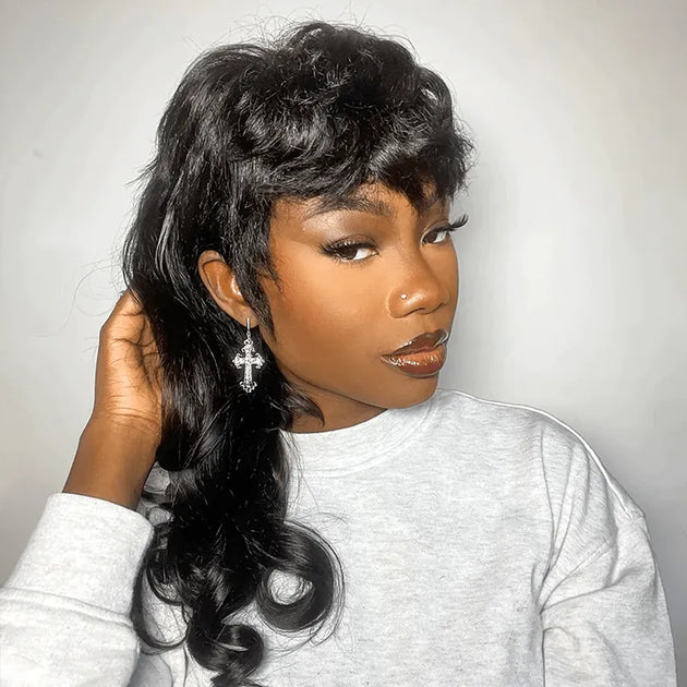 Pixie Cut Wavy Layered Mullet Wig Full Machine Made Human Hair Wig ...