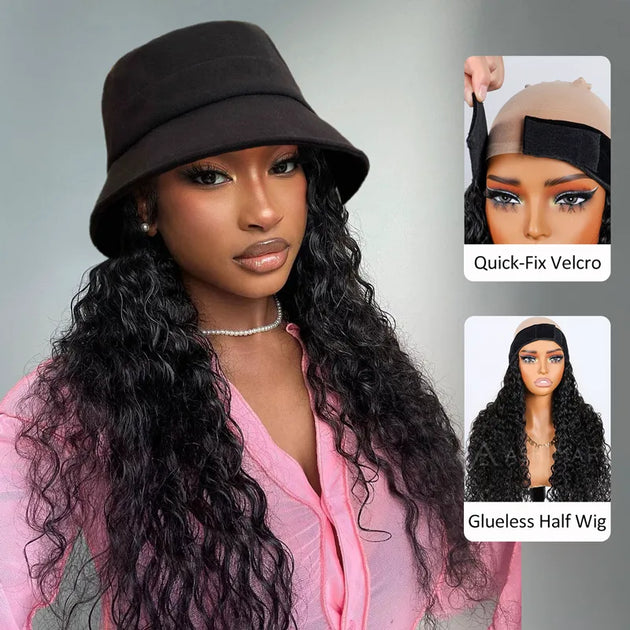 Ashimary Quick-Fix Velcro Water Wave Half Wig Human Hair Easy Wear & S ...