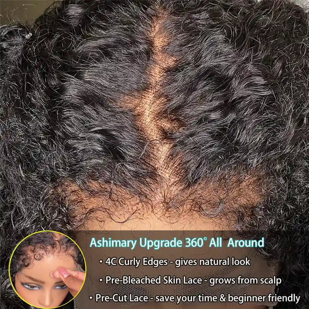 Kinky Curly 4C Edges 360 Drawstring Transparent Lace Wig – ashimaryhair