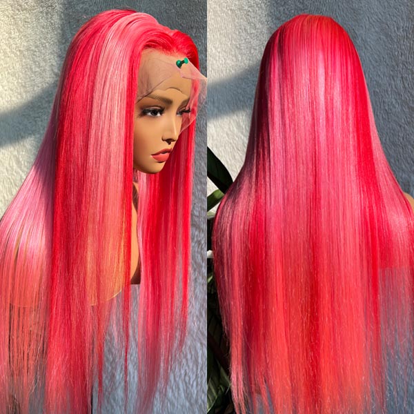 Pink Highlight Straight Hair 13x4 Lace Frontal Wigs Human Hair ...