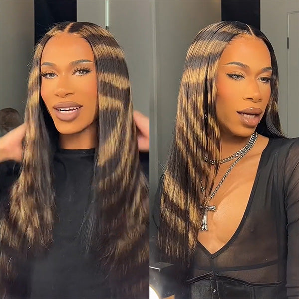 Blonde Highlight Patches 13*4 13*6 Transparent Lace Front Straight Wig ...