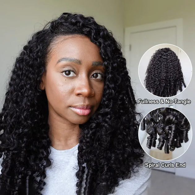 3 In 1 Half Wig Burmese Curly Glueless Install Half Wig With Adjustabl ...