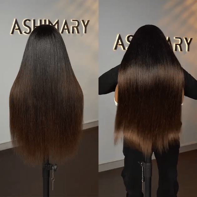 Chestnut Brown Soft Ombre Blend Pull Go 6x4.5 Lace Yaki Straight Wig G ...
