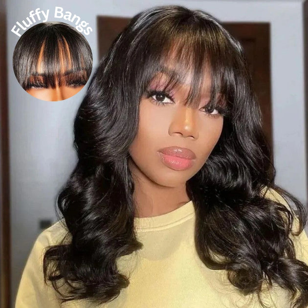 Throw-On-Go Body Wave Affordable Wig with Bangs – ashimaryhair