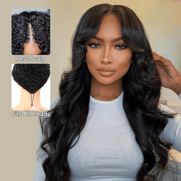 V Part Wig - Glueless Convenience with Luxurious Human Hair Waves ...