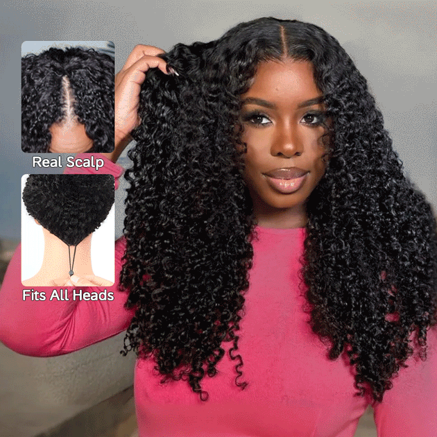 V Part Wig - Glueless Convenience with Luxurious Human Hair Waves ...