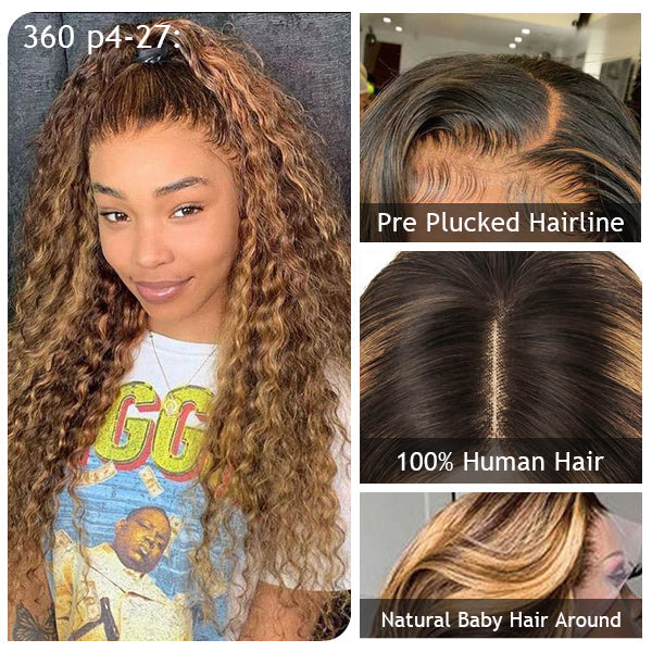 Pre Plucked Highlight Glueless 360 Lace Frontal Wigs 100% Human Hair ...