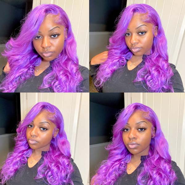 Purple Color Pre Plucked Transparent Lace Frontal Wigs Body Wave Virgin ...