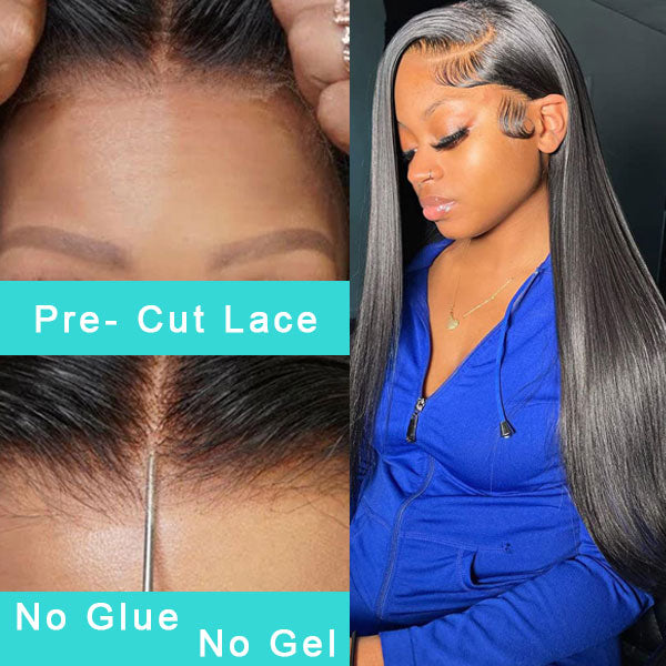 Straight Hair Ready To Wear Pre Cut 5x8 HD Transparent Lace Closure Wig ...