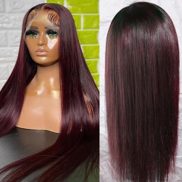 Straight Dark 99J Burgundy 13x4 Lace Front Wig Glueless Wigs 100% Huma – ashimaryhair
