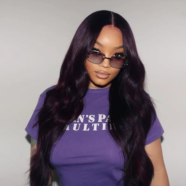 Pre-Layered Dark Plum Body Wave Wig – Glueless 360 Lace, Ready & Go Fit ...