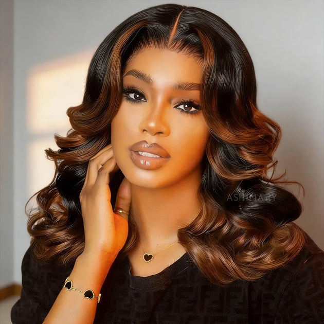 Chestnut Brown Ombre Body Wave Wig 7x5 StayLock Glueless Snug Fit Face ...