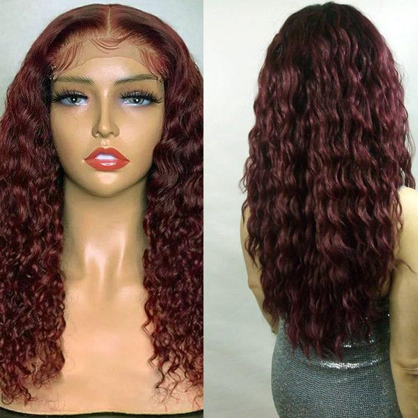 Deep Wave Dark 99J Burgundy 4x4 & 5x5 & 6x6 Frontal Wigs Ashimary Virg ...