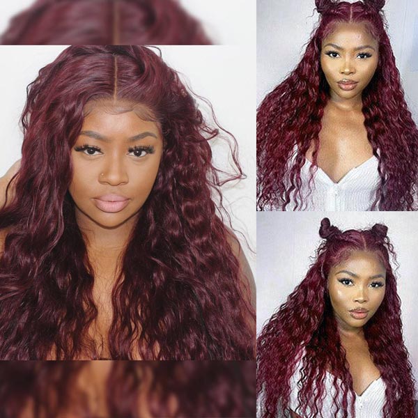 Deep Wave Dark 99J Burgundy 13*4 13*6 Frontal Wigs Ashimary Virgin Hai ...