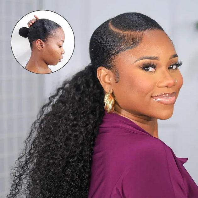 Jerry Curl Seamless Blend Drawstring Ponytail Extension Human Hair Nat ...