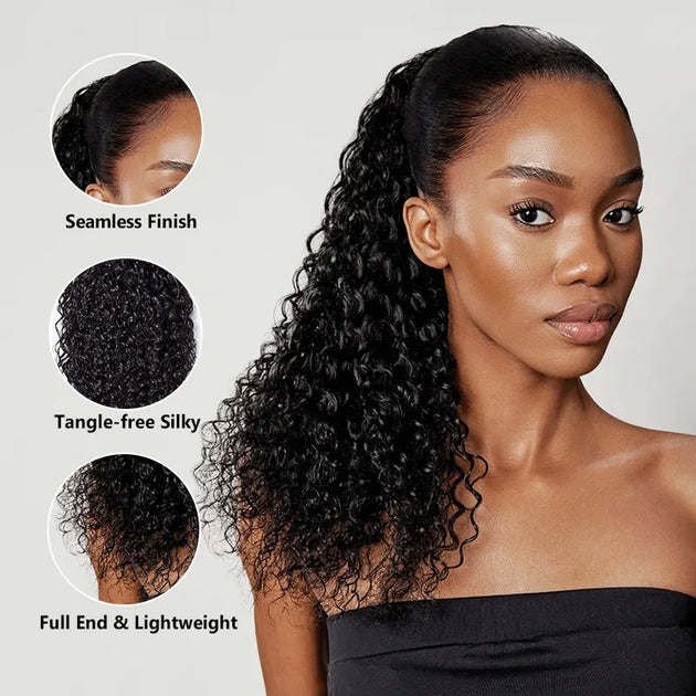 Jerry Curl Seamless Blend Drawstring Ponytail Extension Human Hair Nat ...
