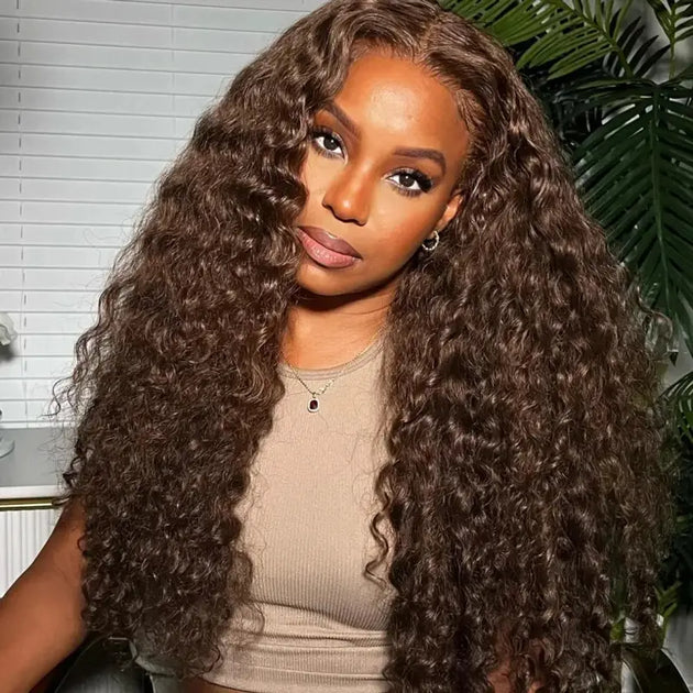 360 Lace Frontal 4# Chocolate Brown Wig Deep Wave Human Hair Wigs Tran ...