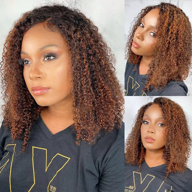 Ginger Highlight 6x4.5 Pull Go Lace Closure Bob Kinky Curly Double Dra ...