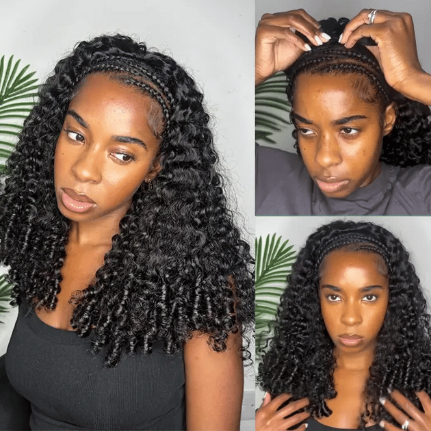 3 In 1 Half Wig Burmese Curly Glueless Install Half Wig With Adjustabl ...