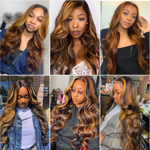 Ashimary Hair Highlight Lace Front Wigs Body Wave Human Hair Lace Wig ...