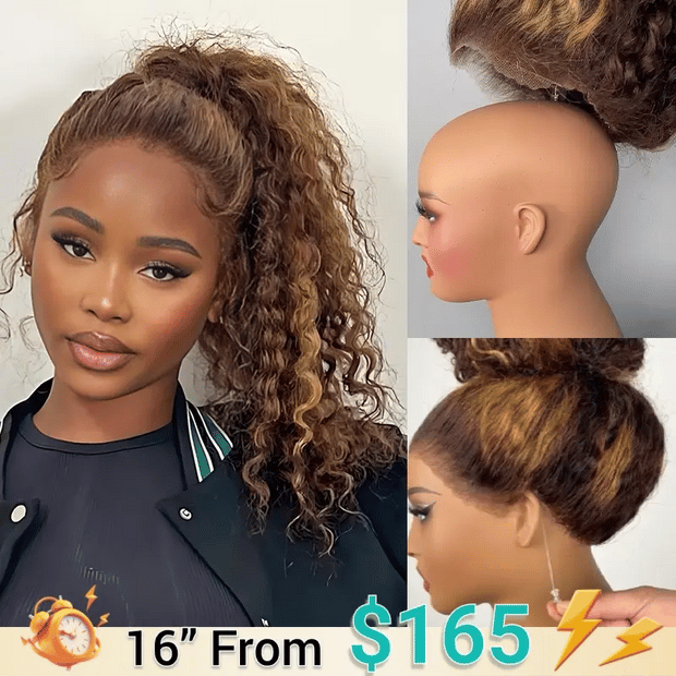 360 Water Wave Highlight Ombre Color Lace Wig With Invisi Drawstring ...