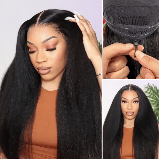 Pull Go 13x6 Full Wig Transparent Lace Kinky Straight Wig Natural Blac ...