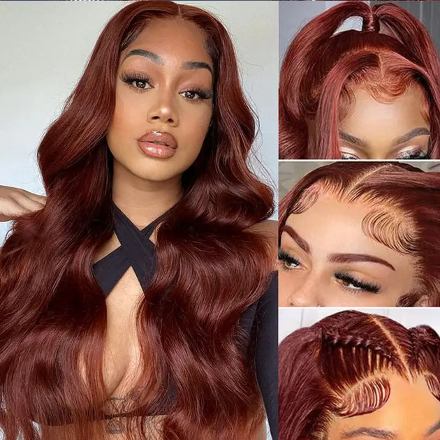 Reddish Brown 360 HD Transparent Lace Frontal Wigs Body Wave & Straigh ...
