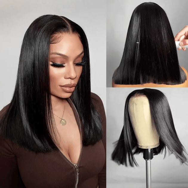 Double Drawn Extreme Full Bone Straight 13x4 Lace Bob Glueless Wig ...