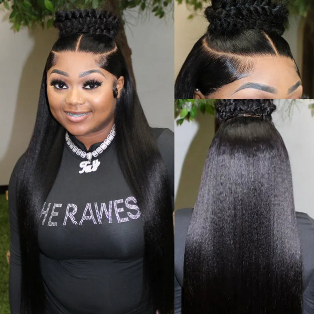 13x6 Full Transparent Lace Kinky Straight Wig Natural Black Color ...