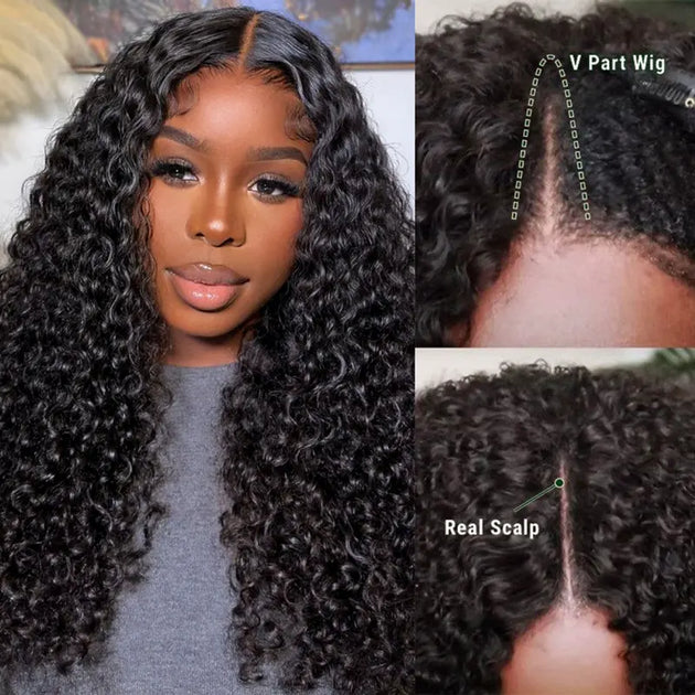 V Part Wig - Glueless Convenience with Luxurious Human Hair Waves ...