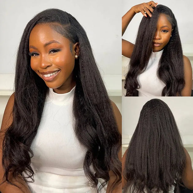 Yaki Straight Glueless Half Wig With Drawstring invisible Hairline Pro ...