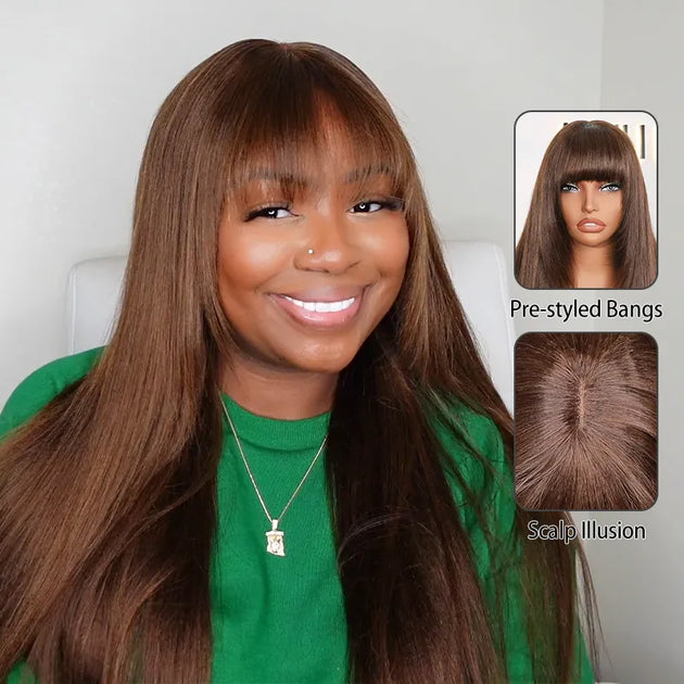 Pull Go 3x1 Lace Straight Wig True Scalp Bang Wig Glueless Pre-Styled ...