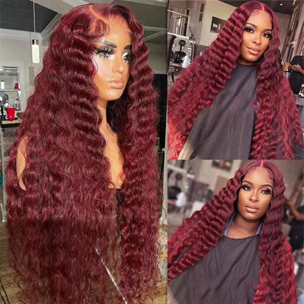 13x4 13x6 Loose Deep Wave 99J Burgundy Curly Wig Frontal Wigs Ashimary ...