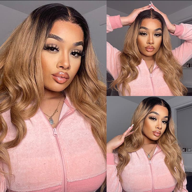 T1b/27 Ombre Honey Blonde Color Body Wave 13x4 Lace Front Pre-plucked ...