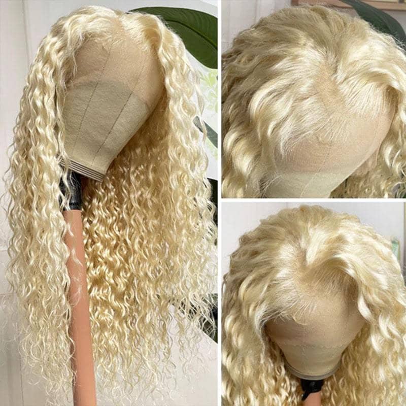 613 Blonde Water Wave 13x4 Lace Front Wig Transparent HD Lace Human Ha ...