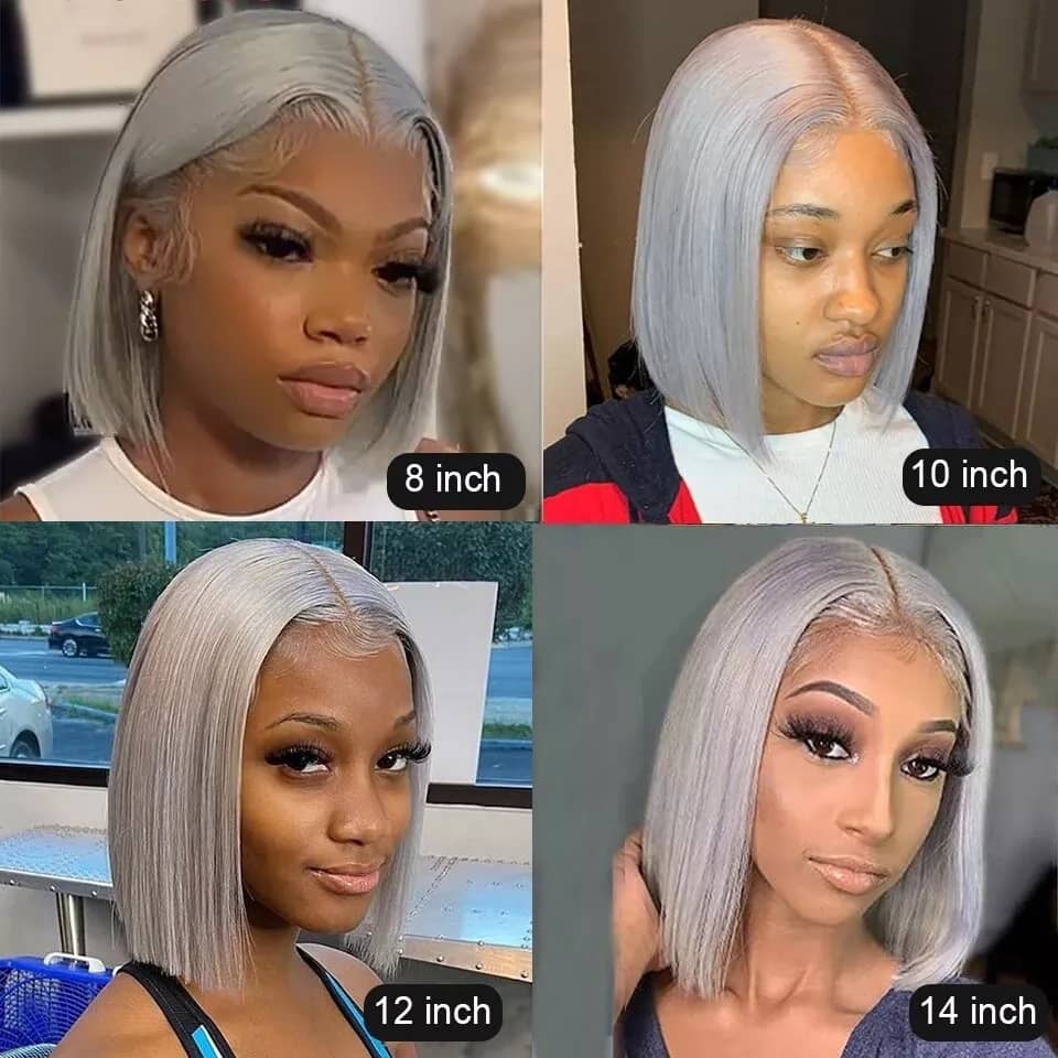 Silver Gray Short Bob Wig Transparent Lace Wig Human Hair – ashimaryhair