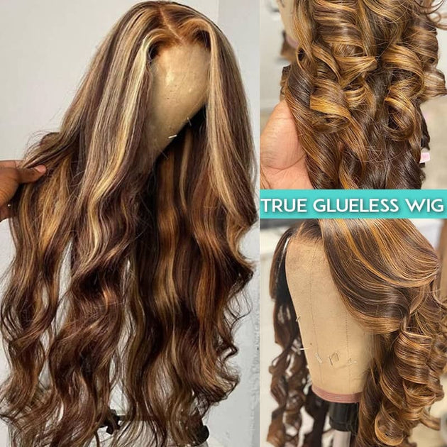 Ready To Wear Wig Highlight Mix Color Body Wave Hair Transparent Lace ...